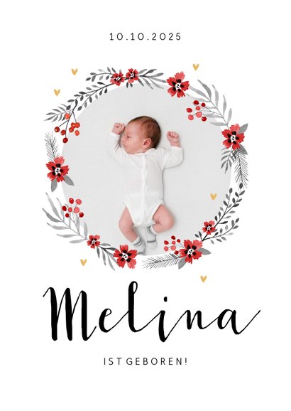 Danksagung Geburt Foto in Blumenkranz | Send a Smile