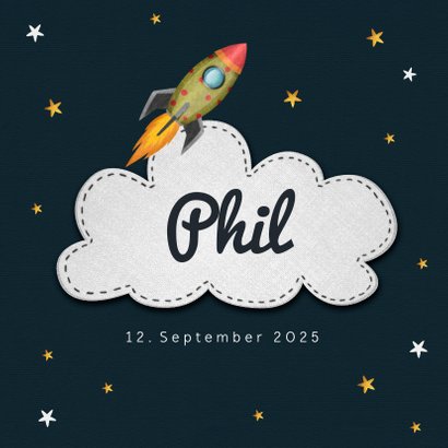 Geburtskarte mit Rakete und Sternenhimmel | Send a Smile