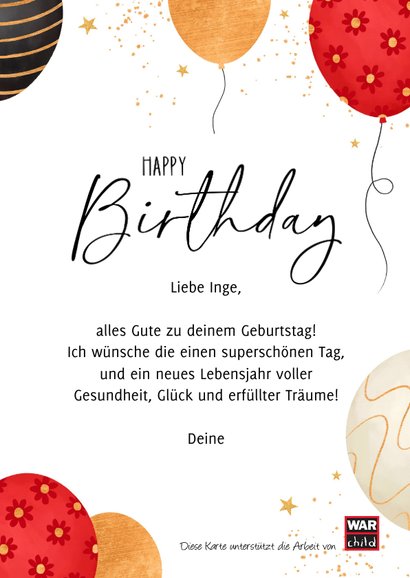 War Child- Geburtstagskarte mit Luftballons | Send a Smile