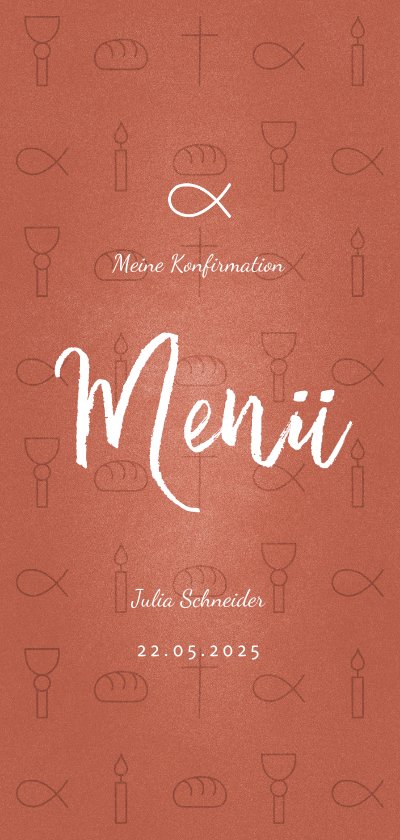 Menükarte Konfirmation kleine Symbole rostrot | Send a Smile