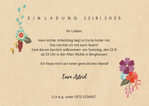Einladung mit Blumen zum Ruhestand | Send a Smile
