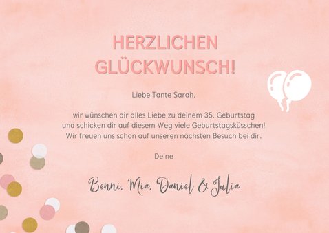 Glückwunschkarte Geburtstag rosa Konfetti | Send a Smile