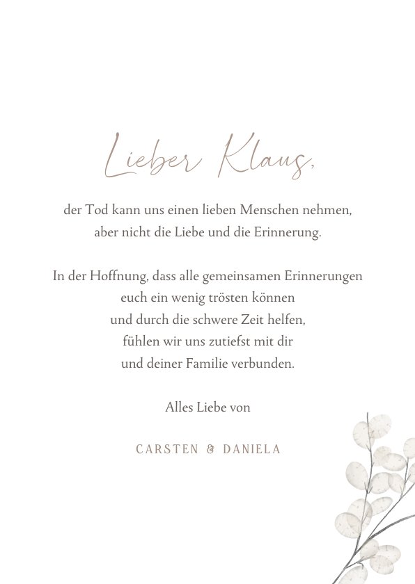 Beileidskarte Silberblatt - Beileidskarten | Send a Smile