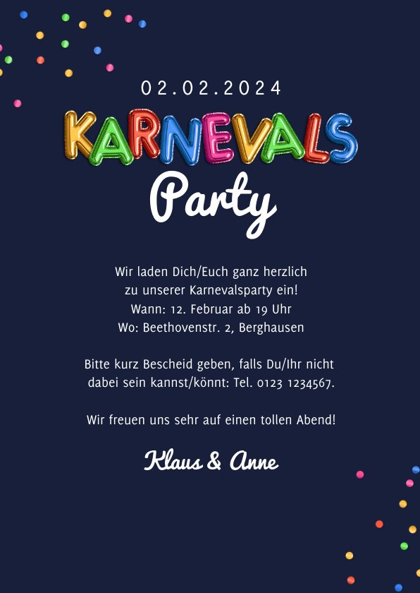 Einladung Karnevalsparty Komiteehüte& Foto | Send a Smile
