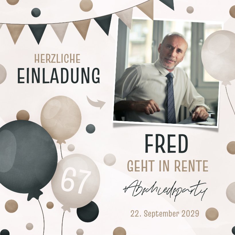 Einladung zum Ausstand Luftballons& foto | Send a Smile