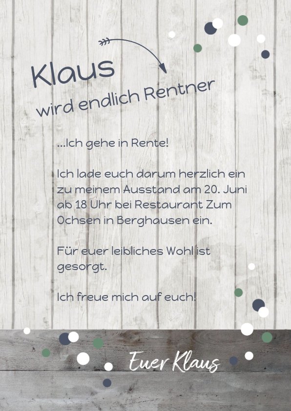 Einladung zum Rentenbeginn Endlich Rentner | Send a Smile