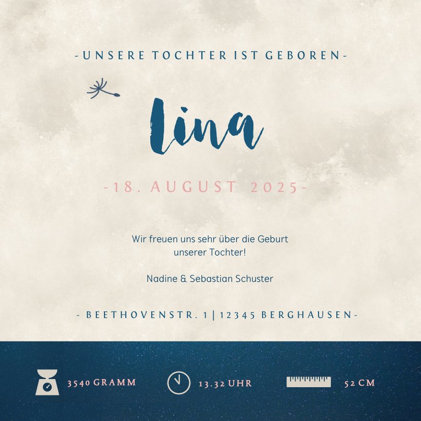 Geburtskarte Silhouette Mädchen, Mond | Send a Smile