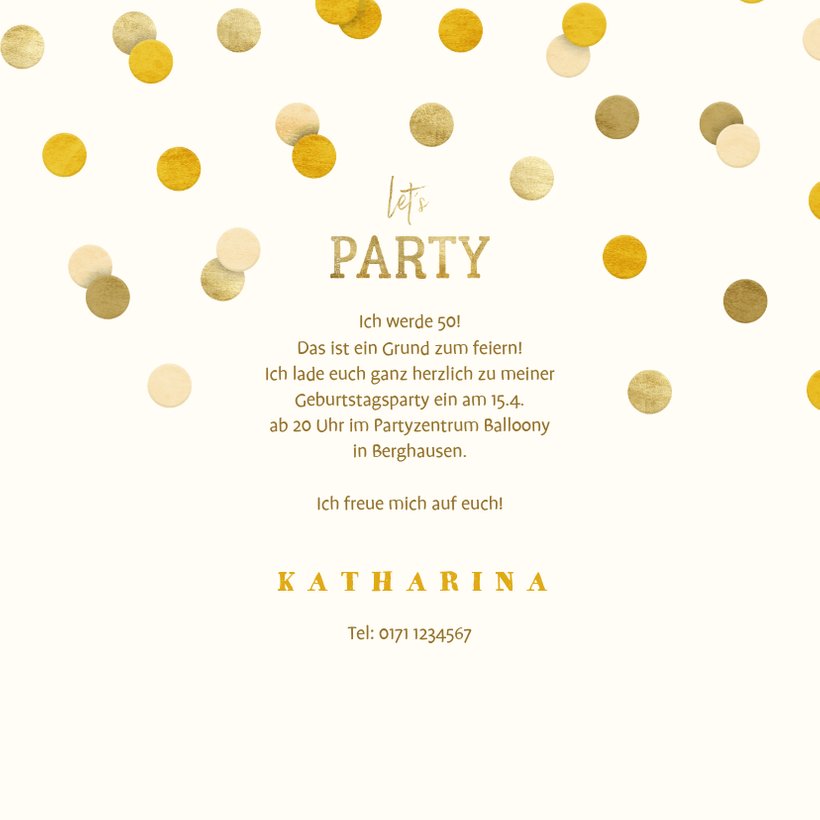 Partyeinladung Goldene Konfetti | Send a Smile