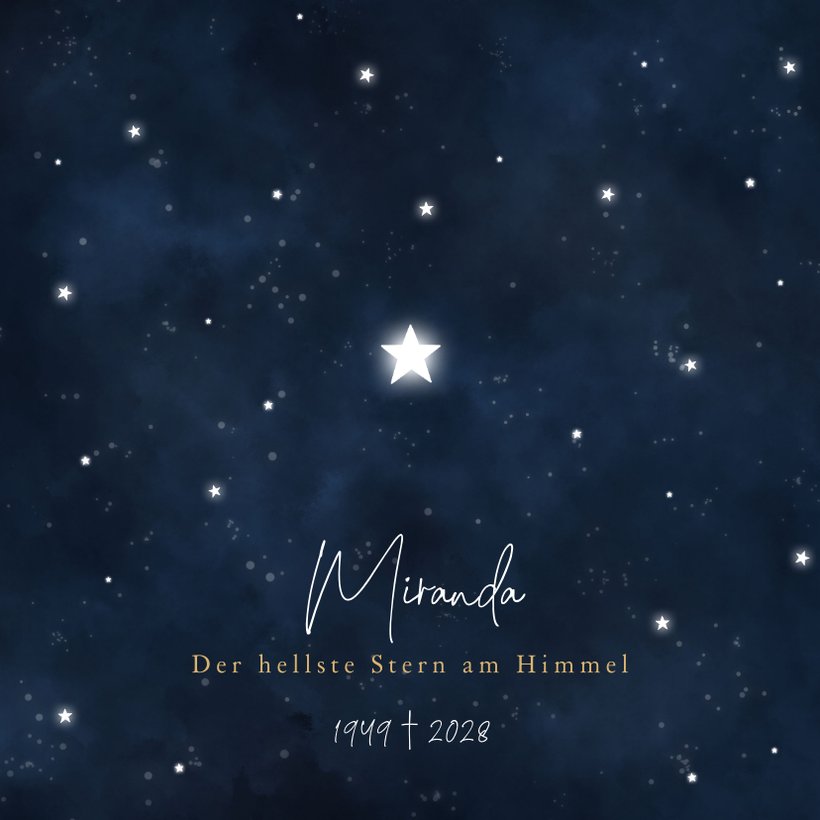 Trauerkarte hellster Stern - Trauerkarten | Send a Smile