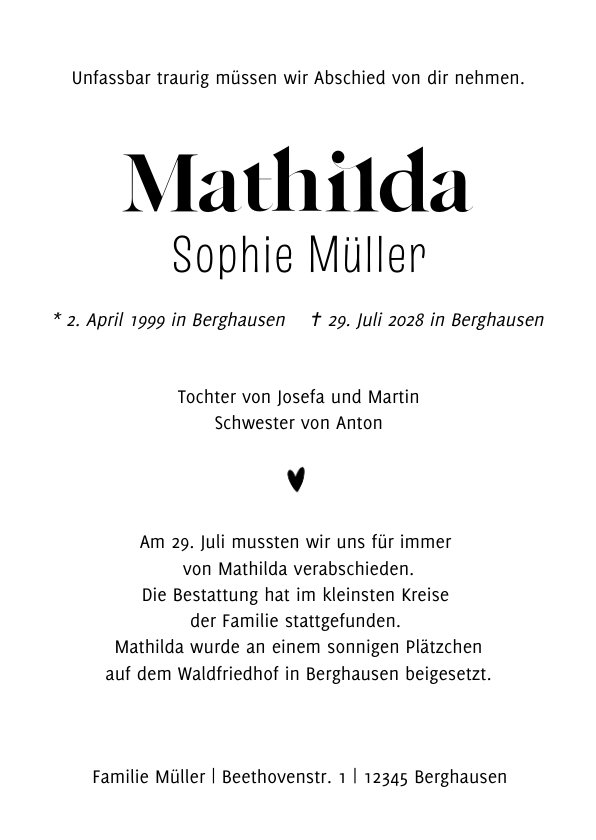Trauermitteilung großes Foto - Trauerkarten | Send a Smile