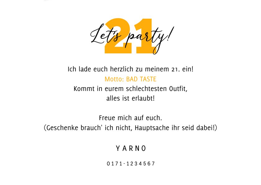 Einladung Mottoparty'Bad Taste' mit Foto | Send a Smile