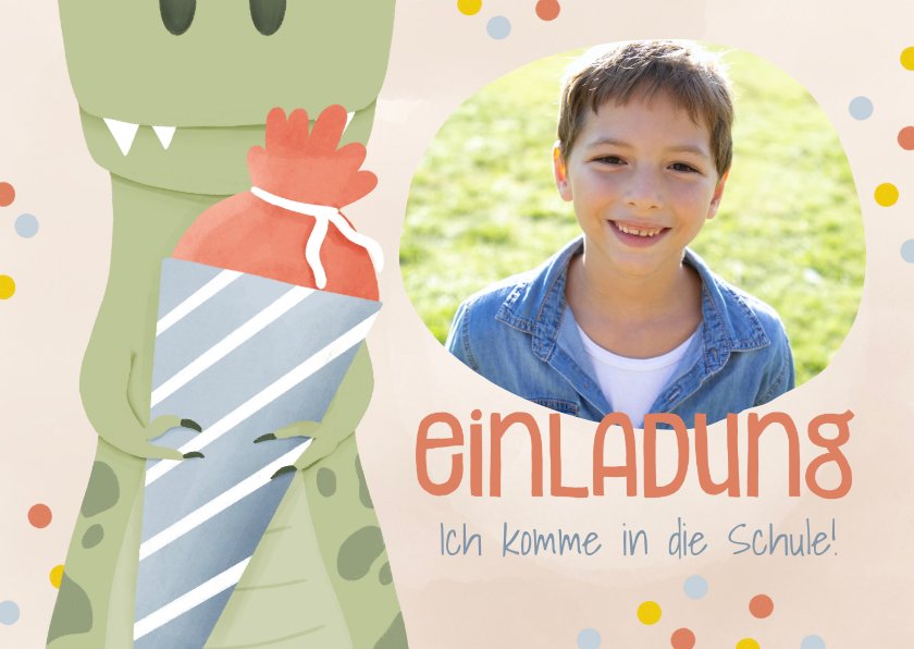 Foto-Einladung zur Einschulung Dino mit | Send a Smile