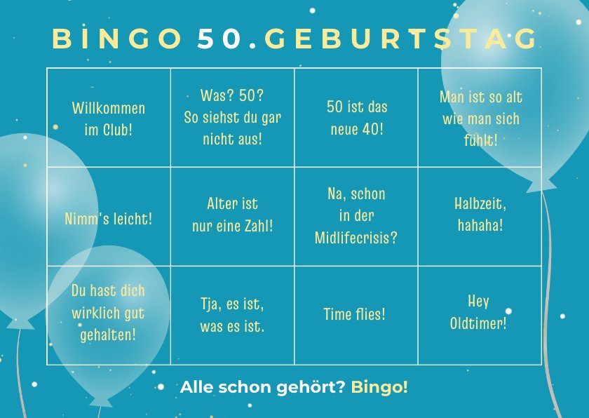 Lustige Geburtstagsgrüße 50. Geburtstag'Bingo | Send a Smile