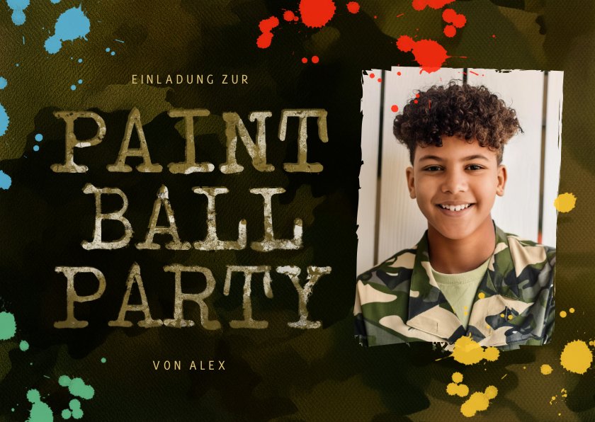 Paintball-Kindergeburtstag Einladung mit Foto | Send a Smile