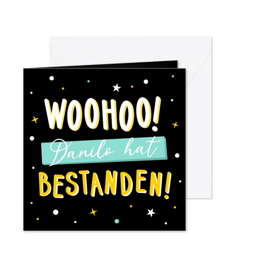 Glückwunschkarte'Woohoo! Bestanden!' schwarz | Send a Smile