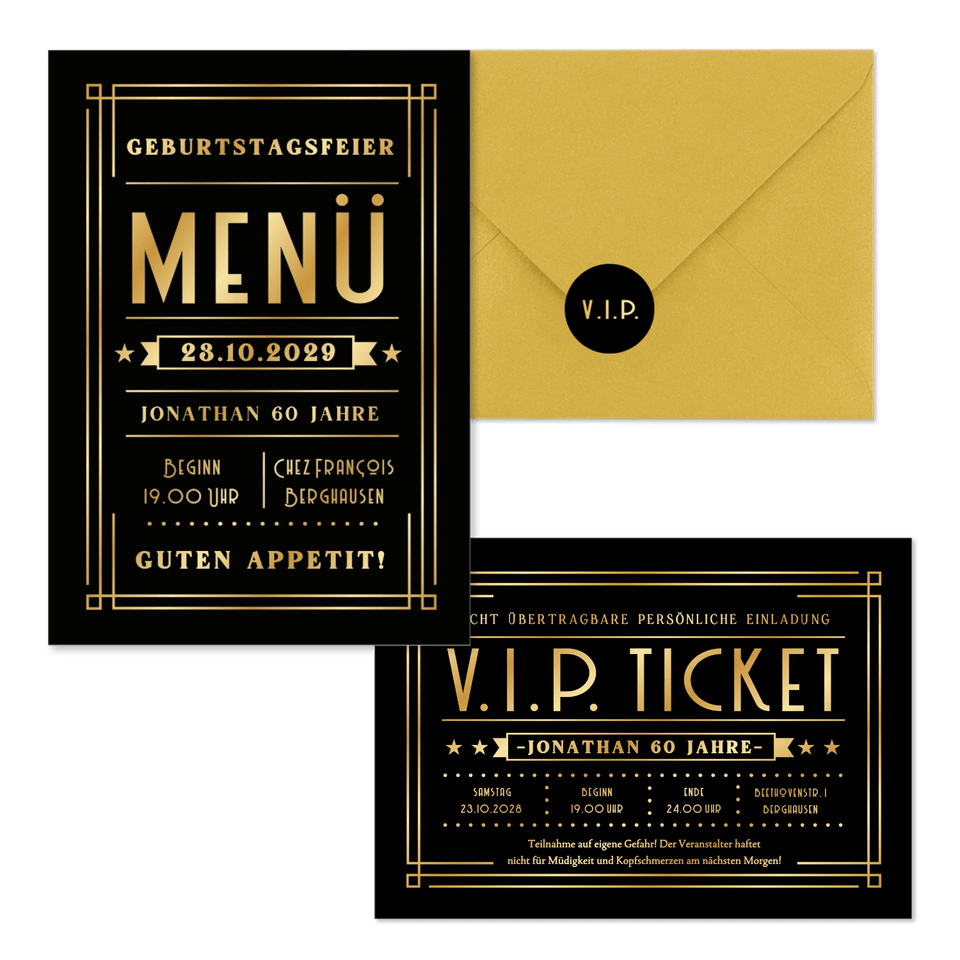 Menükarte Geburtstagseinladung Ticket VIP | Send a Smile